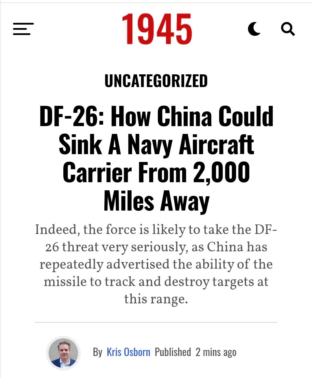 US media: Dongfeng-26 can sink a US aircraft carrier, and laser and ...