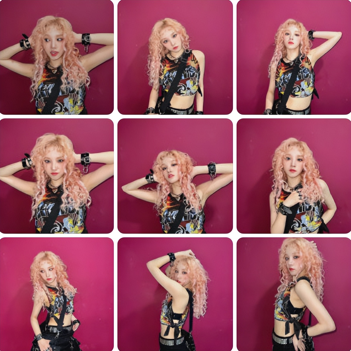 Song Yuqi's pink curly hair rock style, cute and wild!Netizen: The rock ...