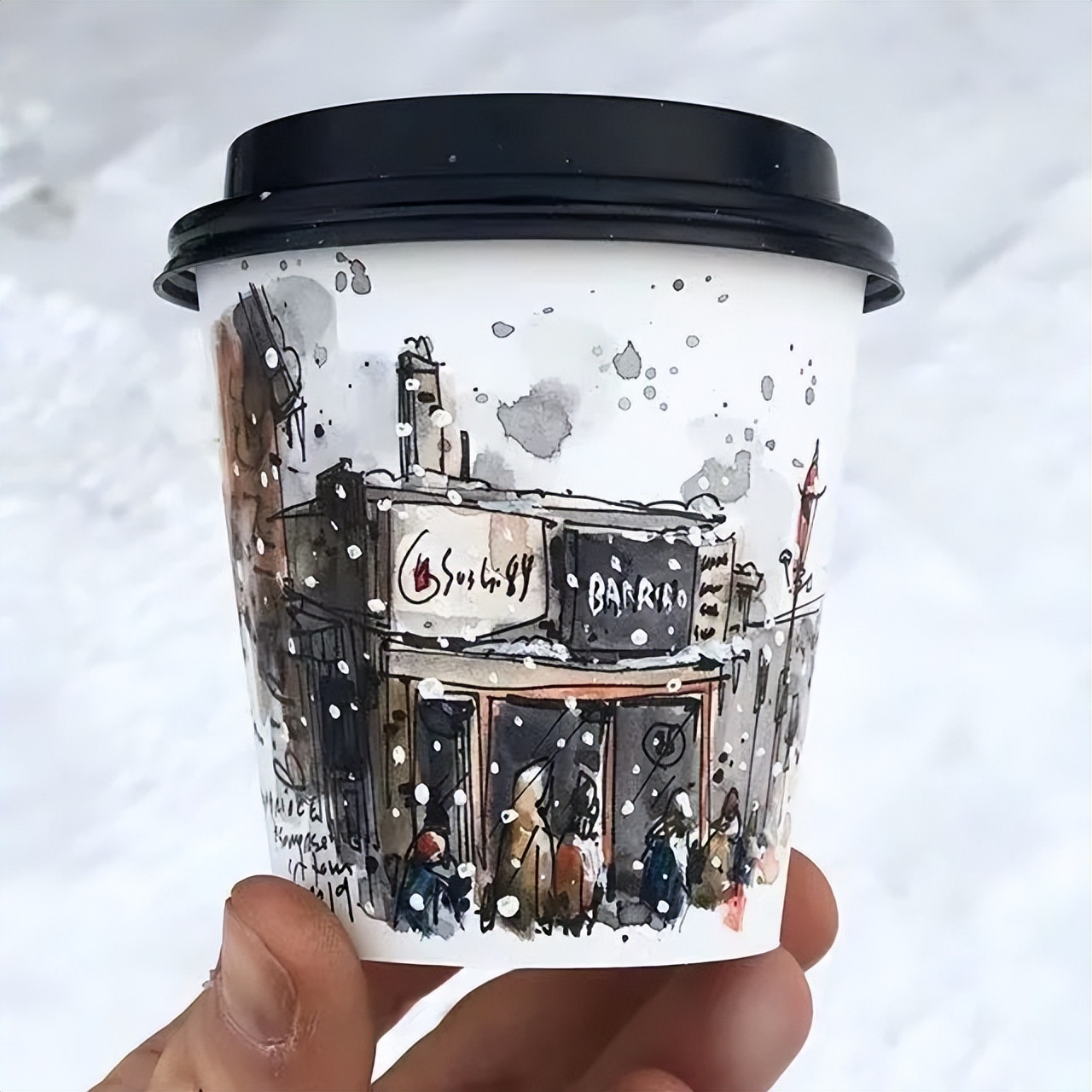 The buildings painted on the coffee cups are exquisite, cute, and I ...