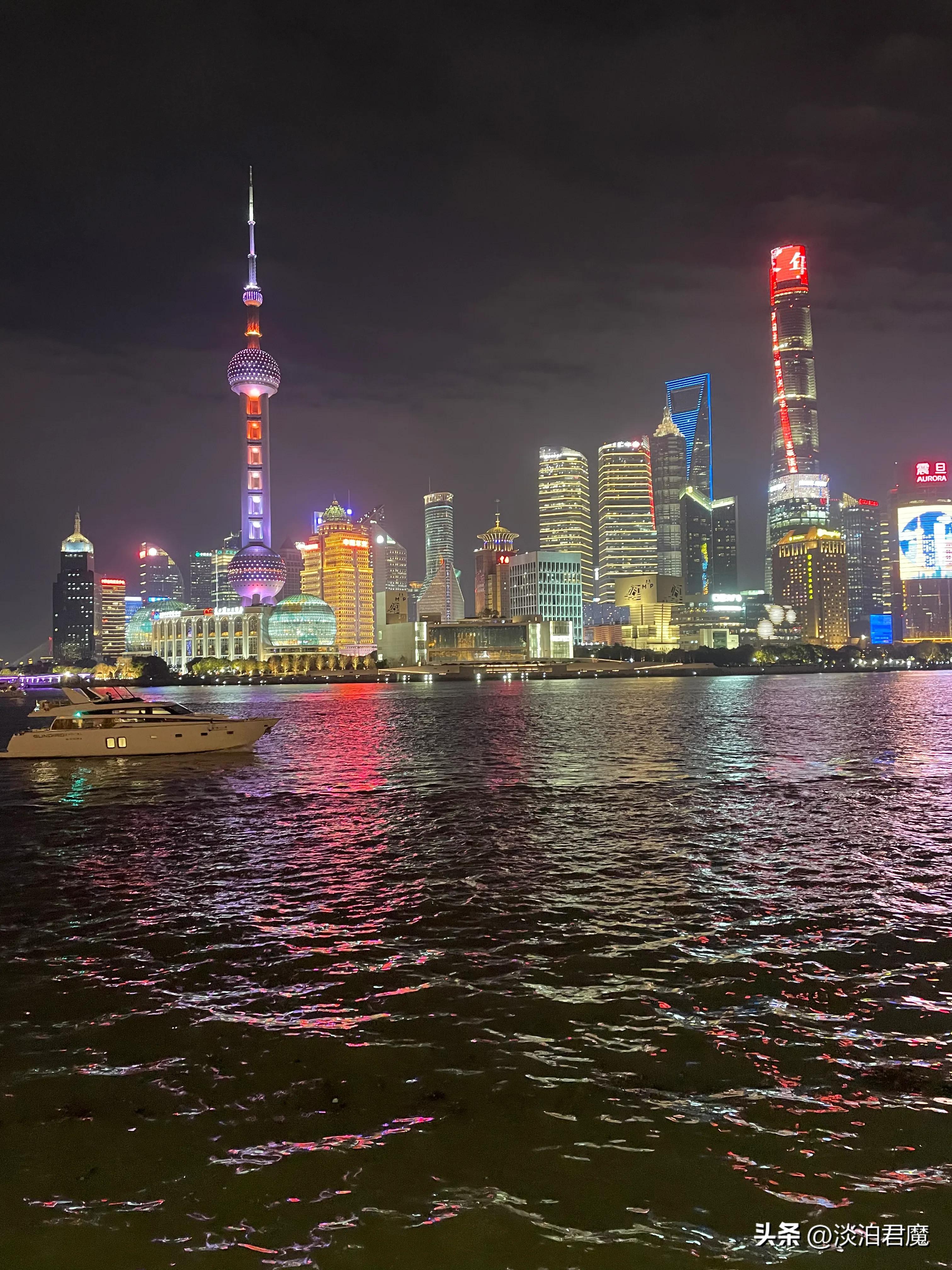 Shanghai at night with bright lights is a real city that never sleeps ...