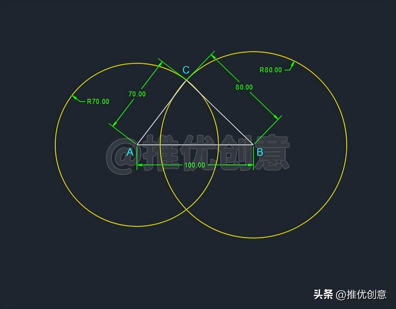 Draw a fixed-length line segment in a triangle engineering drawing ...