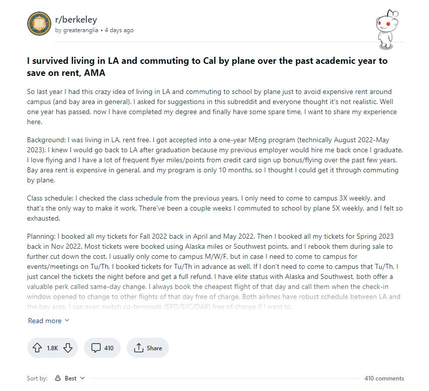 I think the rent in the Bay Area of the United States is too expensive ...