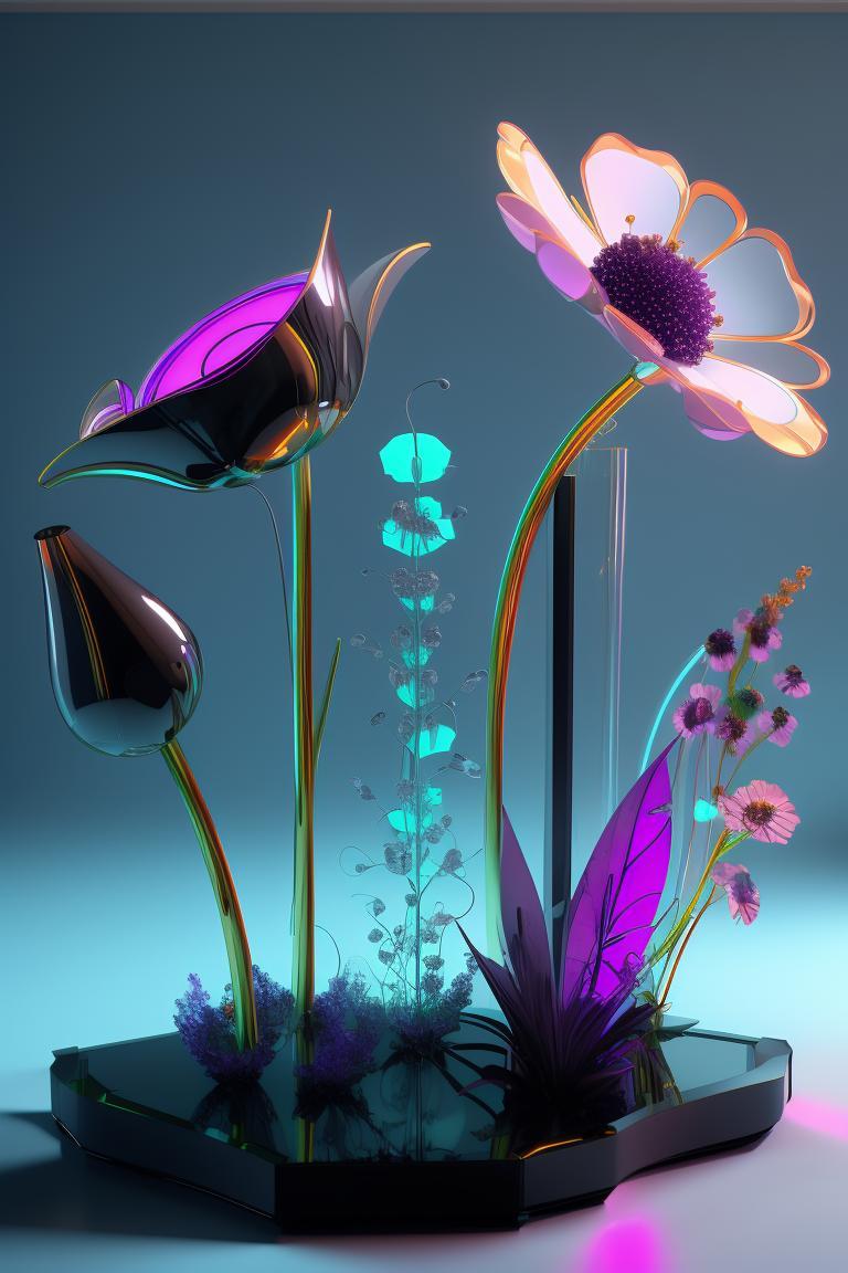Futuristic flower, sense of design, digital plant metal-AI painting ...