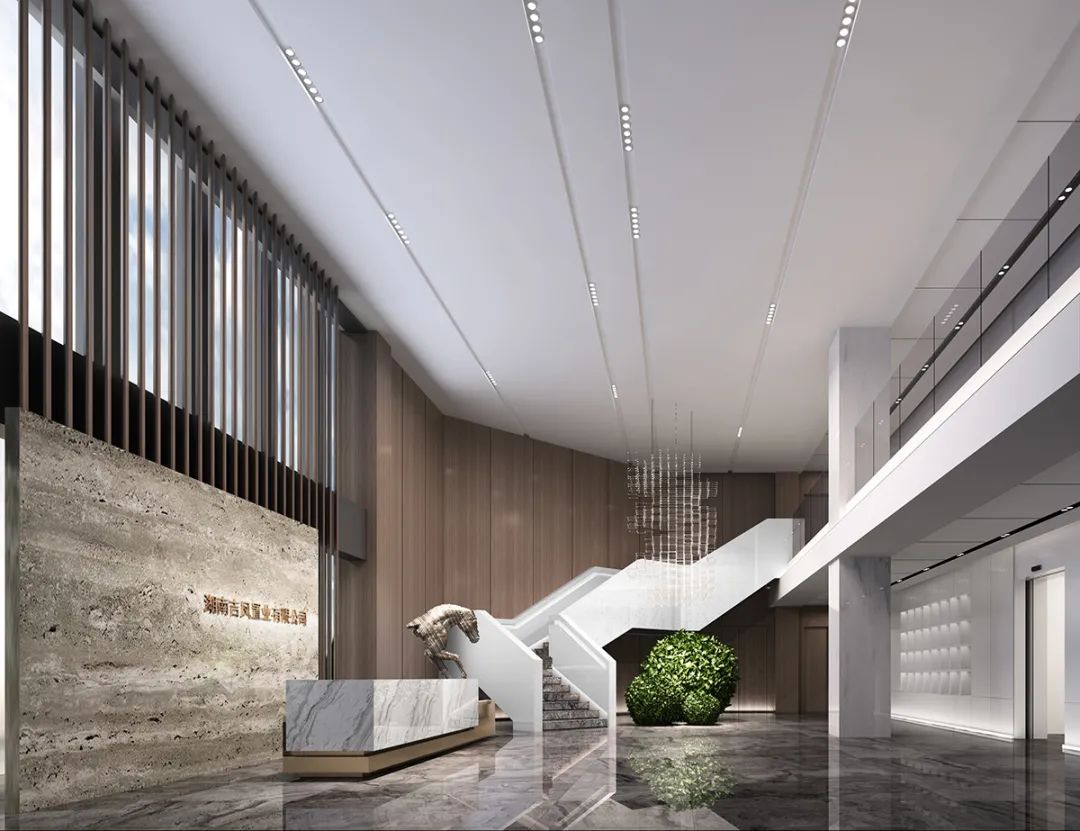 The lobby of the office building is designed in this way to leave a ...