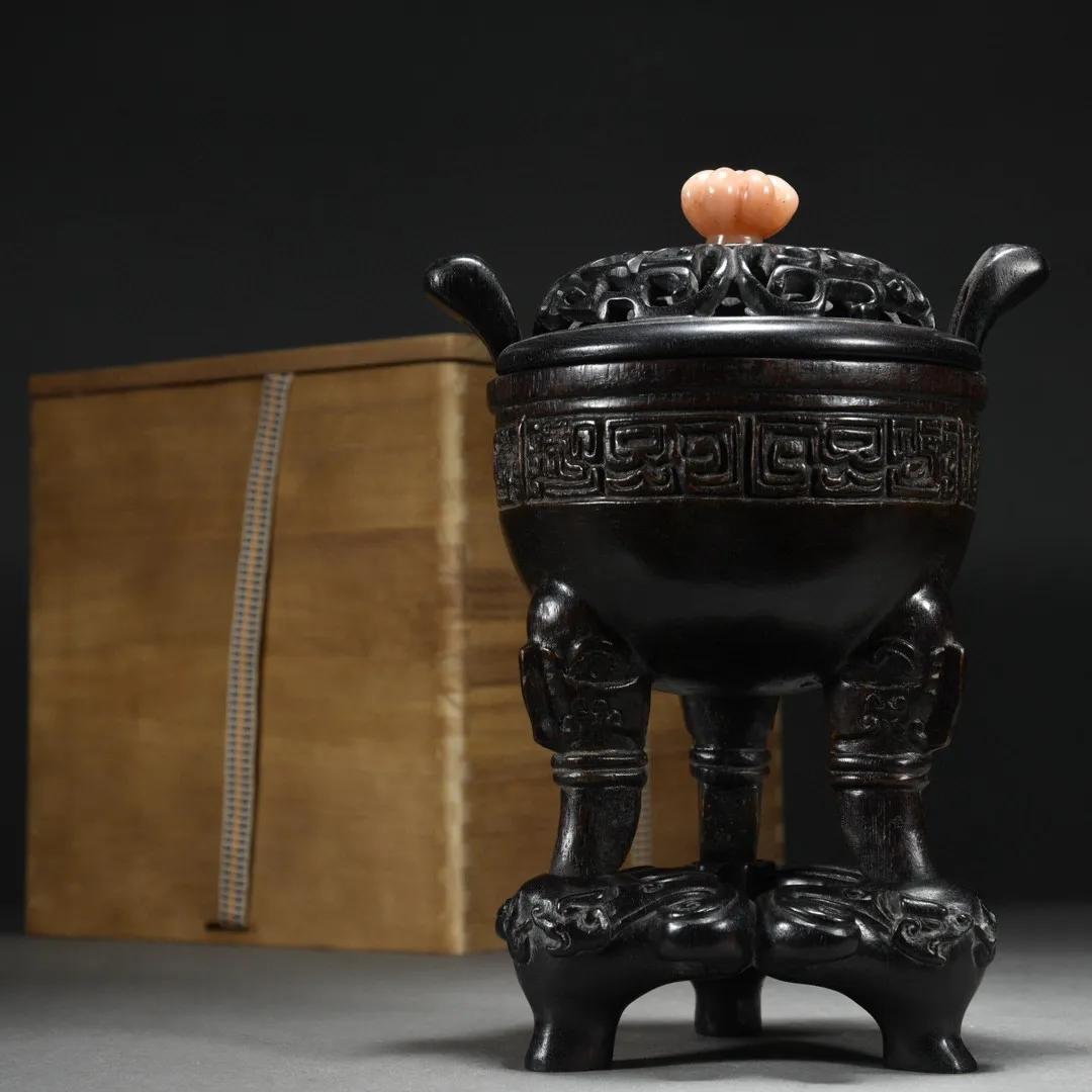 Reflow old agarwood kui dragon pattern elephant foot binaural tripod ...