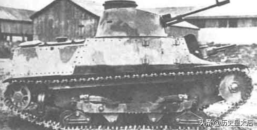 An outdated light tank on the field, often defeated kneeling soldiers ...