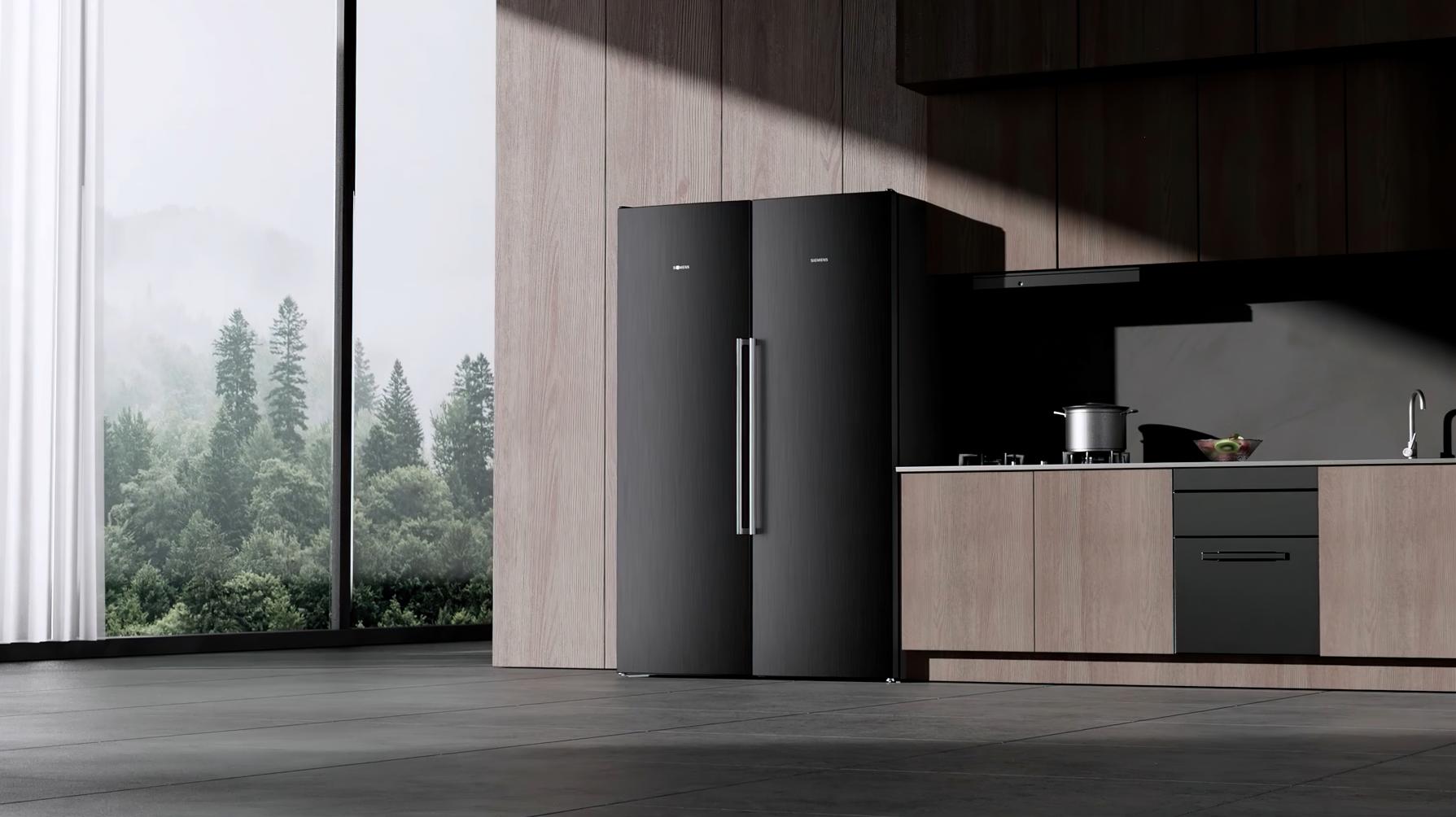 Siemens European-style combination side-by-side refrigerators: opening ...