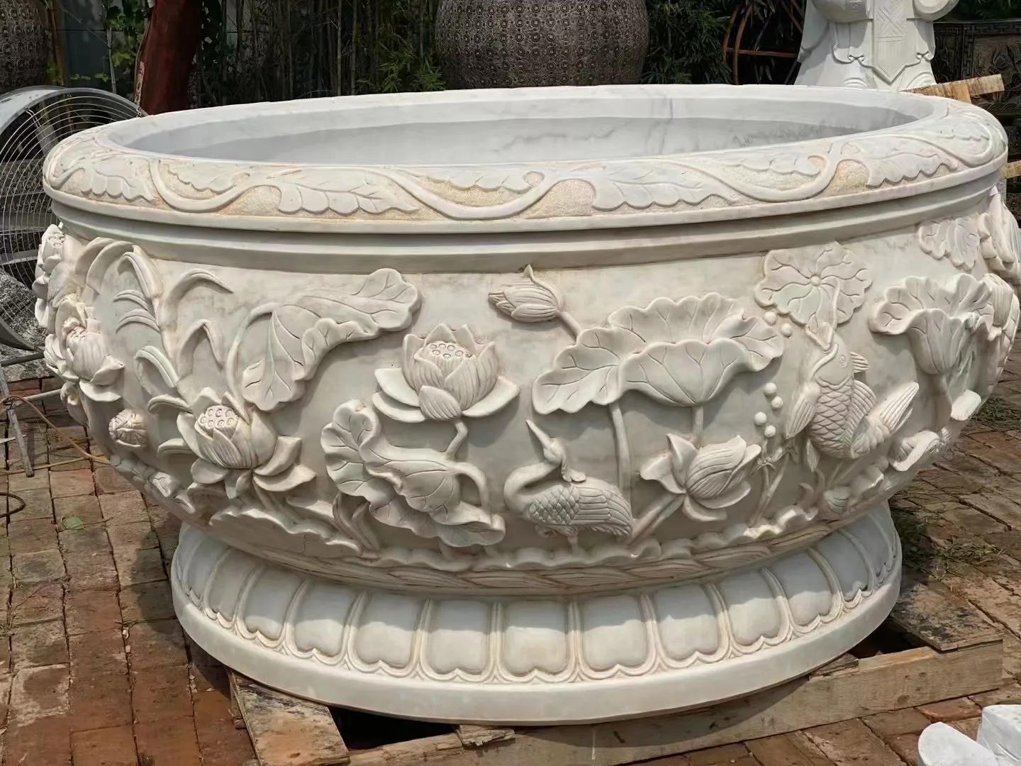First class white marble lotus fish large round tank - iNEWS