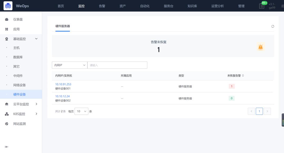 WeOpsV3.15 continues to expand monitoring capabilities and supports IPMI intelligent monitoring ...
