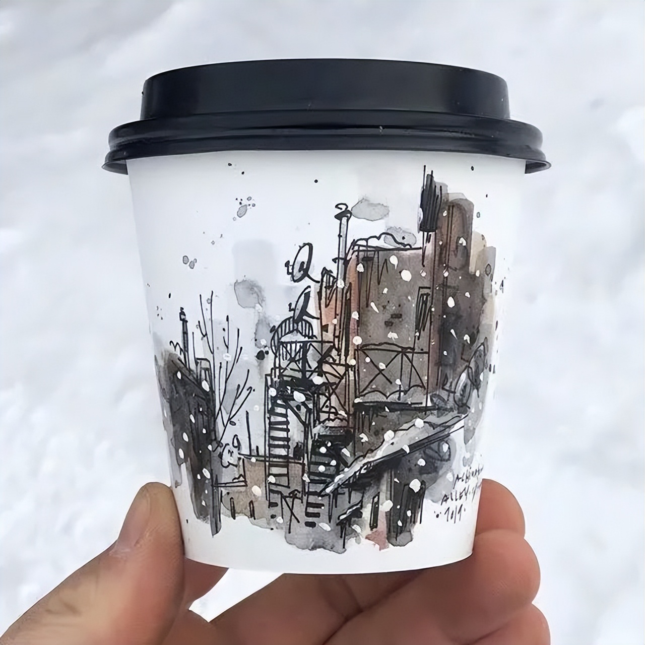 The buildings painted on the coffee cups are exquisite, cute, and I ...
