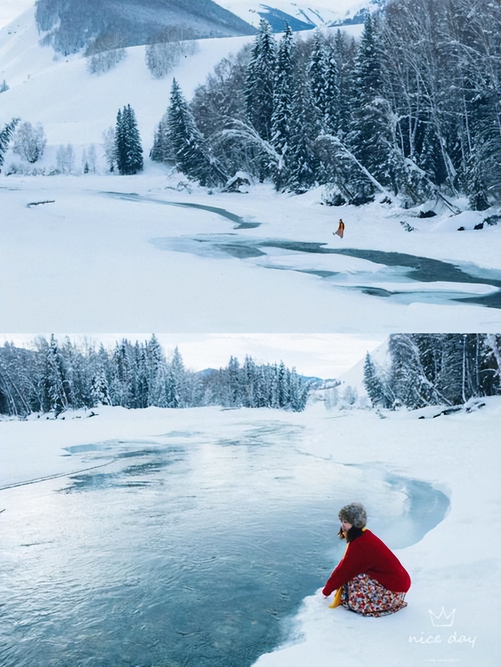 Hold a mirrorless camera and take pictures of the snow in Hemu ...