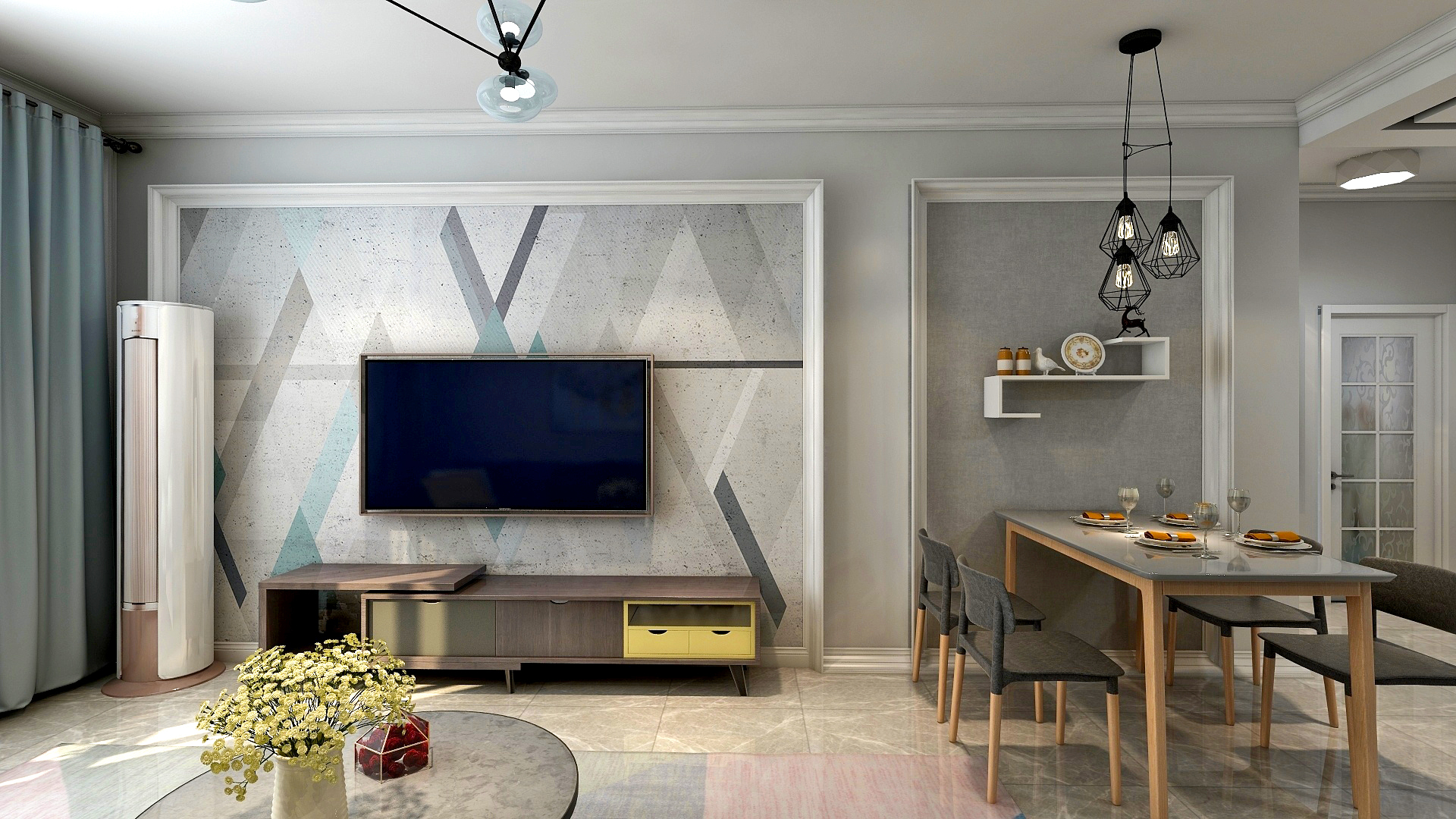 The 129-square-meter living room round table bouquet fills the artistic ...