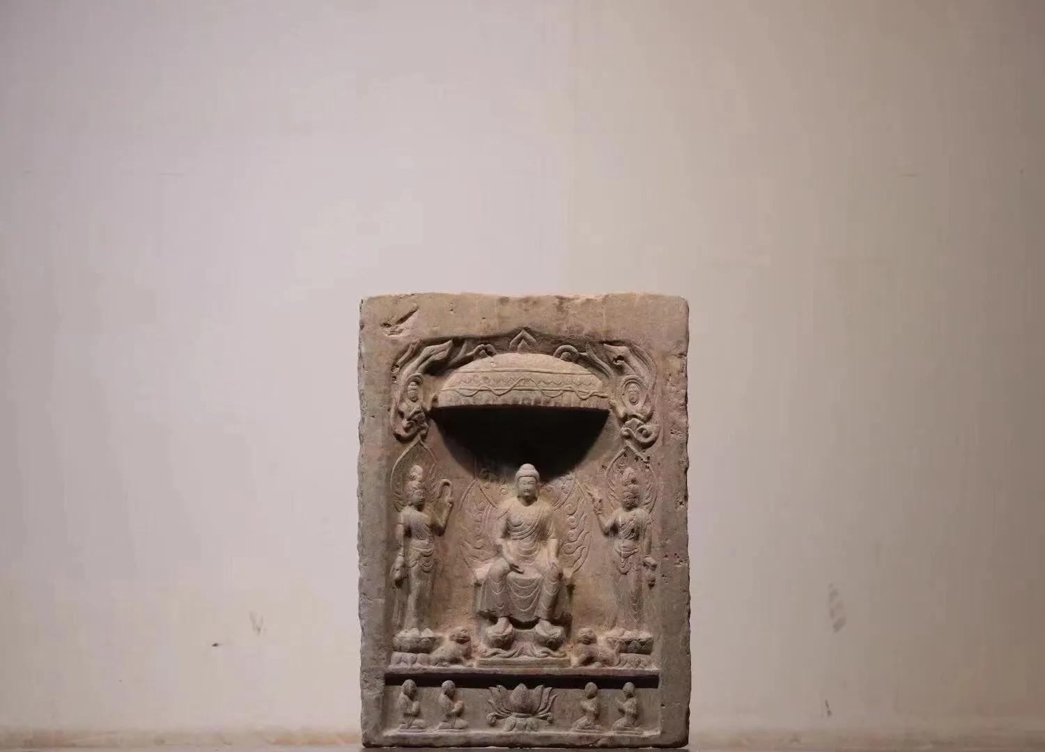 One Buddha and Two Bodhisattva niches, the bluestone carving is fine ...