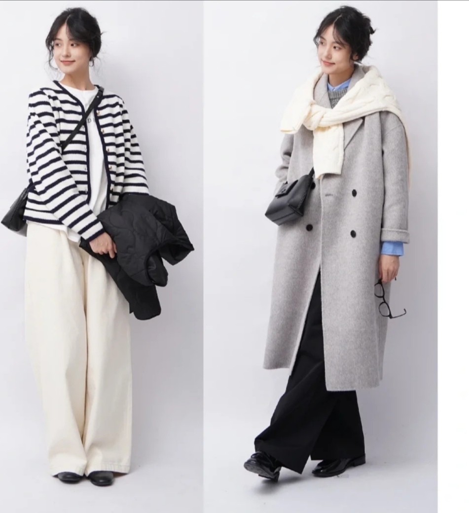 A long coat with socks is a bit earthy, and "long coat + trousers" is ...