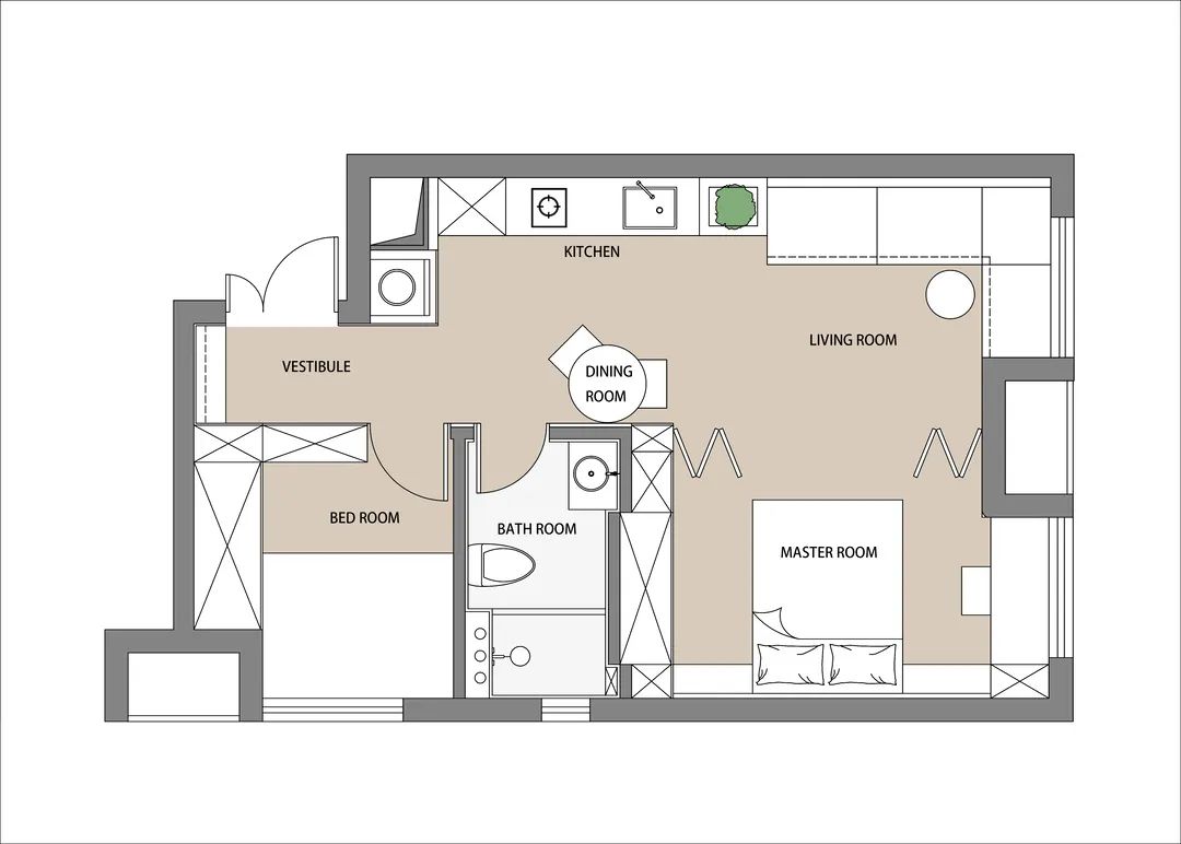 45 square meters, two bedrooms and one living room, super healing cream ...