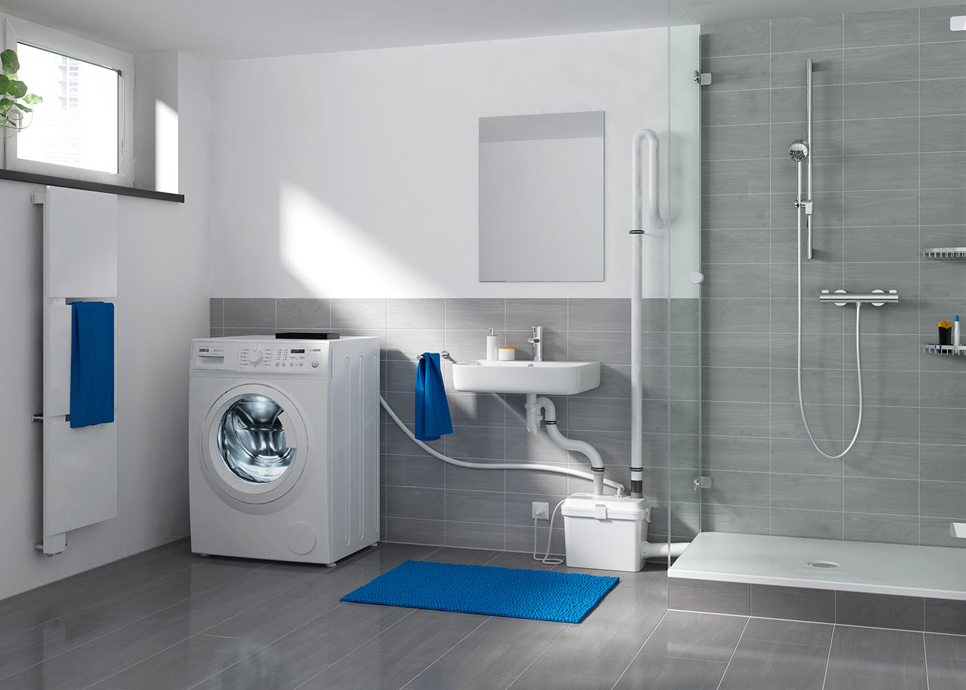 How big is the sewage lift pump needed to make the washing machine in ...