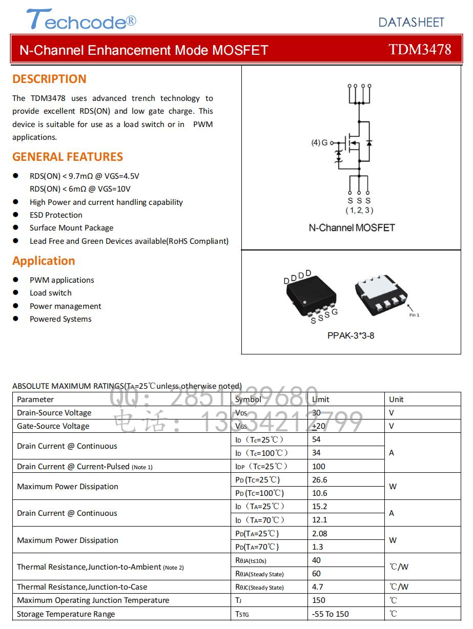 TDM3478 N-Channel Enhancement Mode MOSFET Chip - iNEWS
