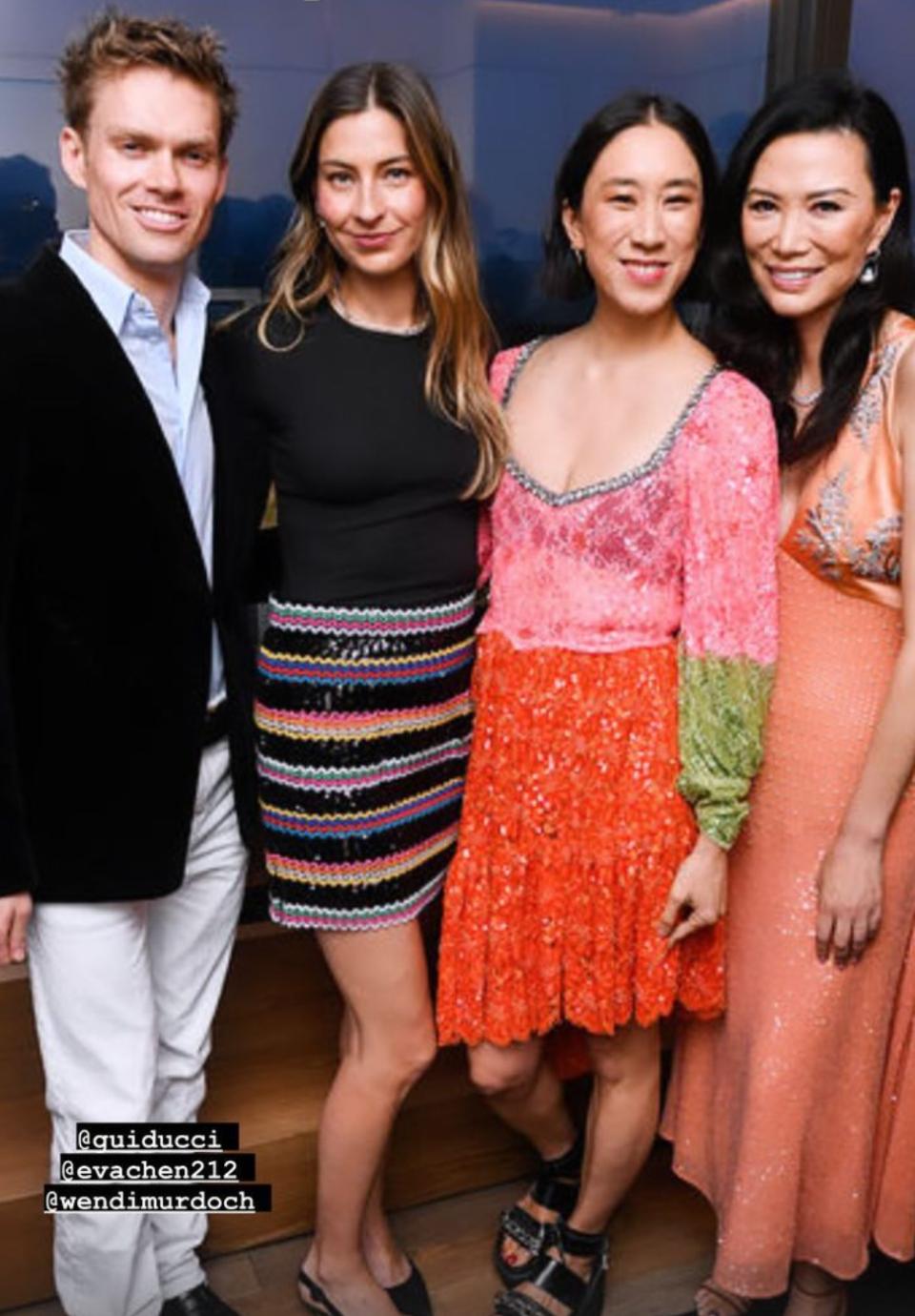 54-year-old Deng Wendi wore a low-cut skirt to shine at the party, her ...