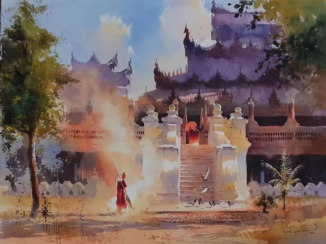 The gorgeous Burmese culture in the works of watercolor master Myoe Win ...
