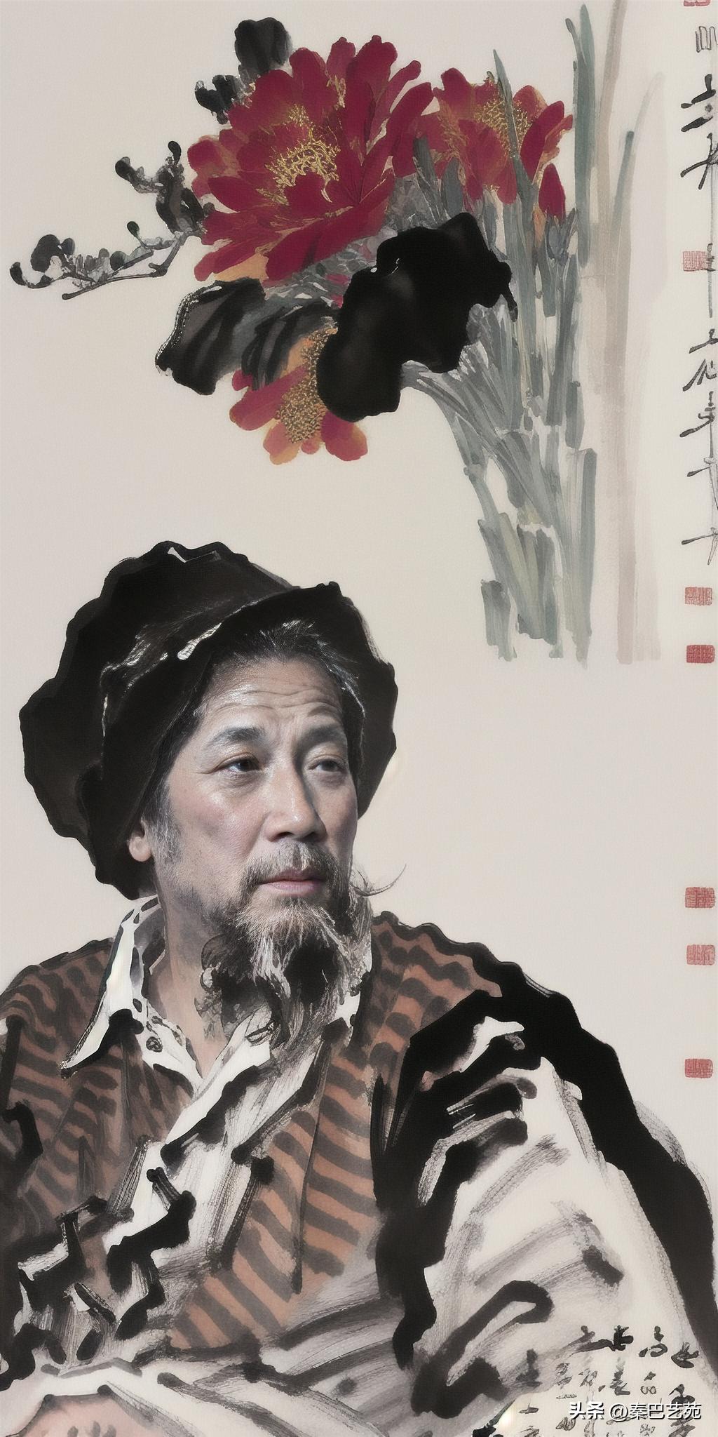A group of Chinese ink and wash figure paintings painted with AI, which ...