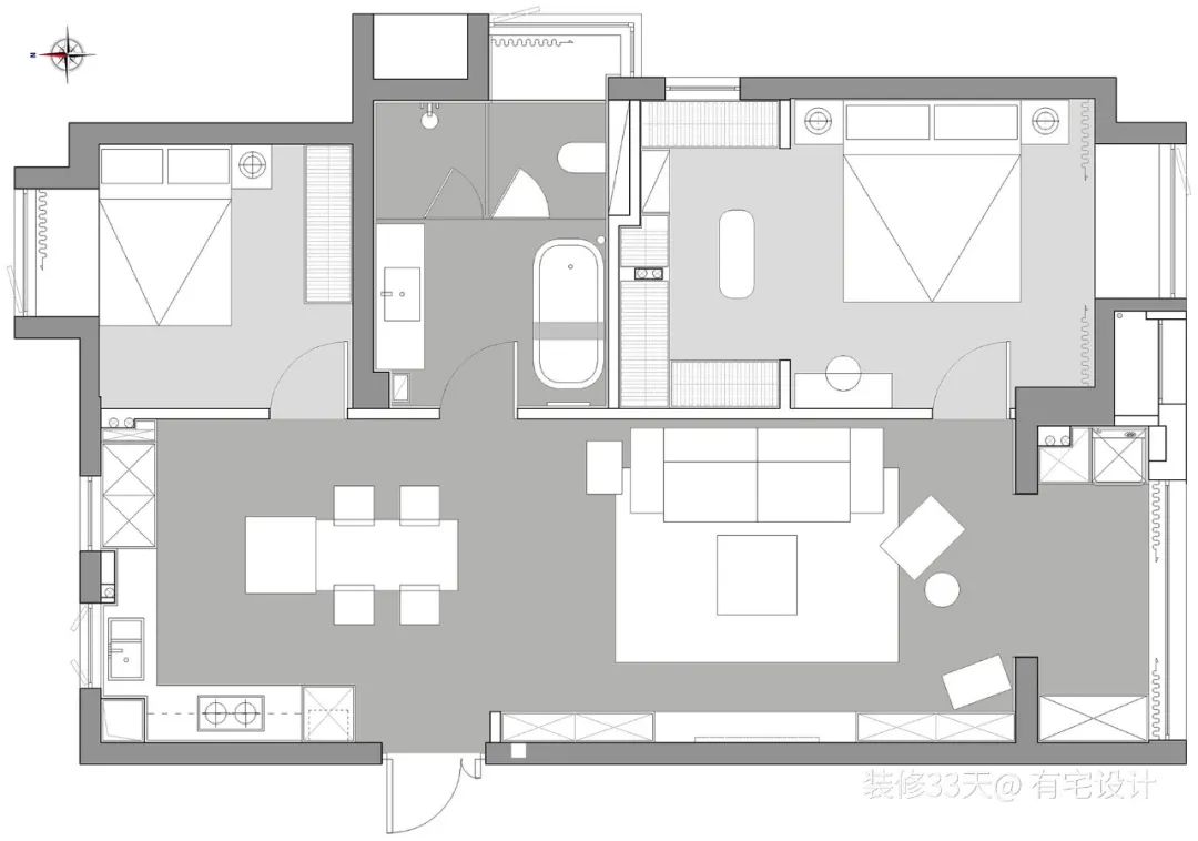 99 square meters modern simple texture two rooms - iMedia
