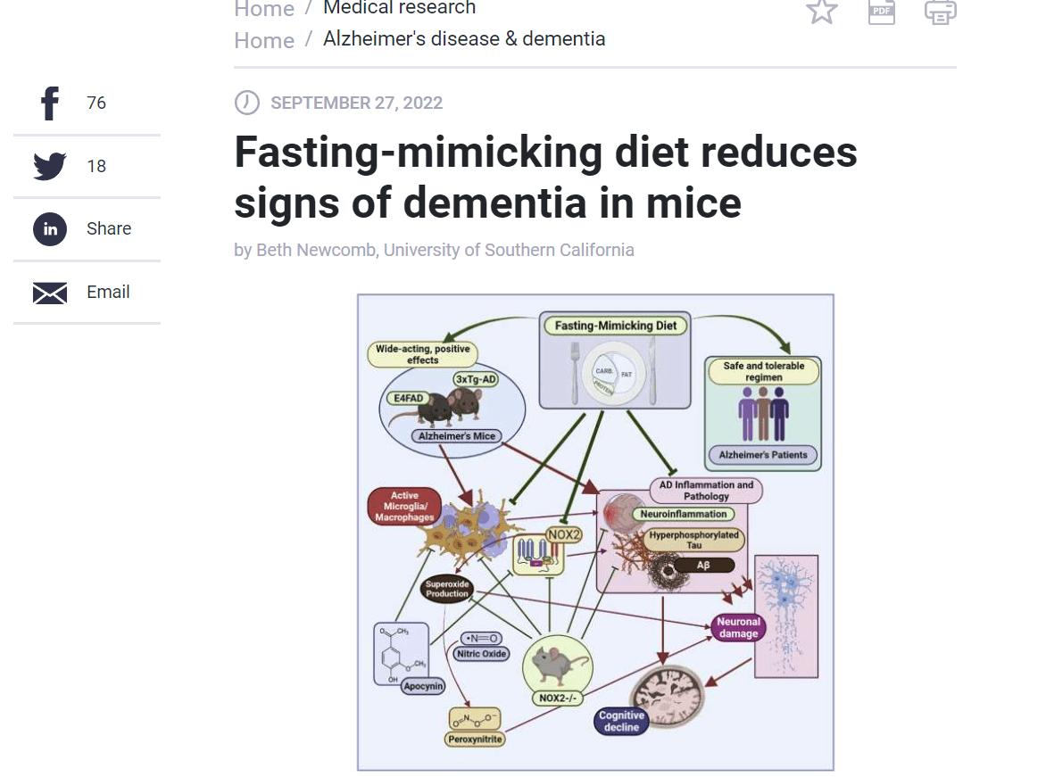 Fasting-mimicking diet reduces dementia symptoms in mice - iMedia