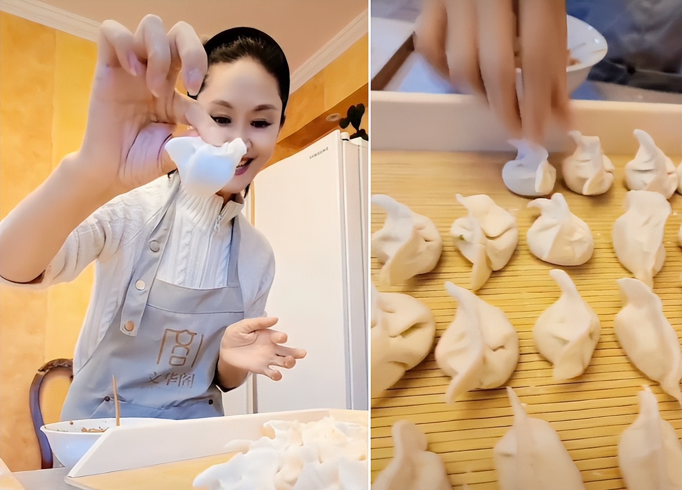 Making dumplings in a mansion at the age of 57!Wear a headband to ...