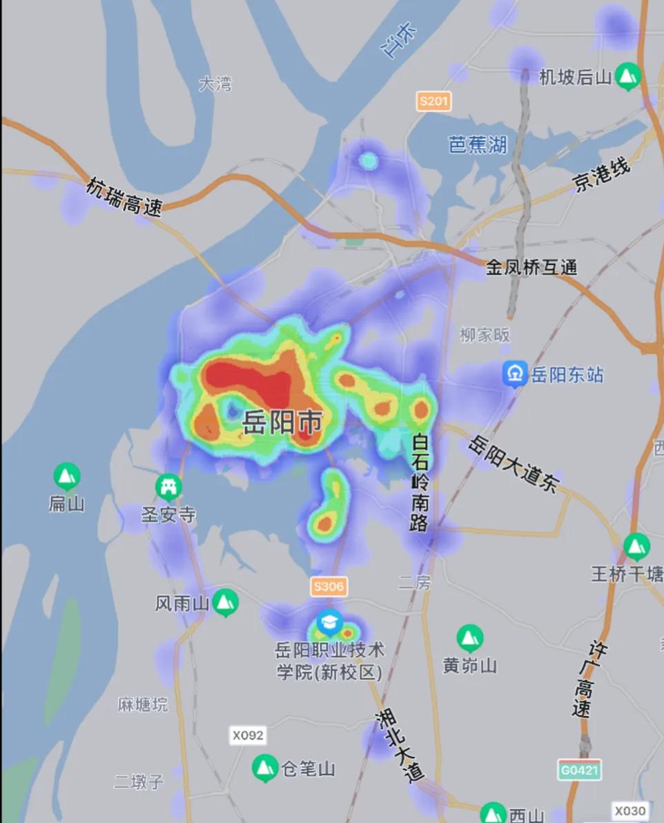 Heat map of three cities at the same scale: Yueyang, Changde, Hengyang ...