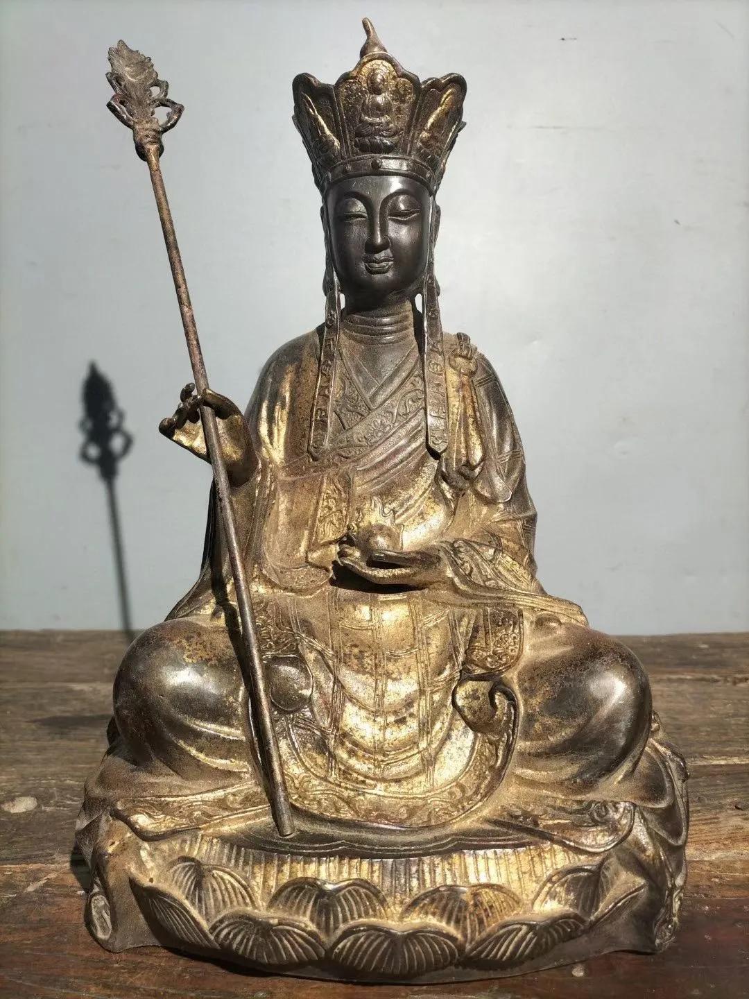 Early collection of pure copper lacquered cinnabar Buddha statue ...