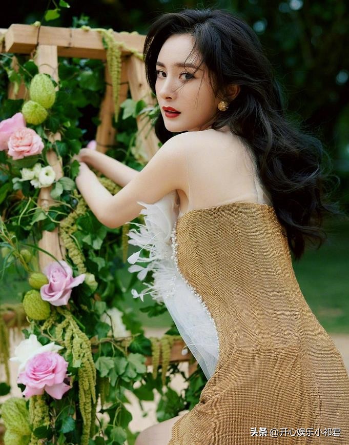 Yang Mi's "Beach Rose Photo" blockbuster, wearing a long skirt with ...