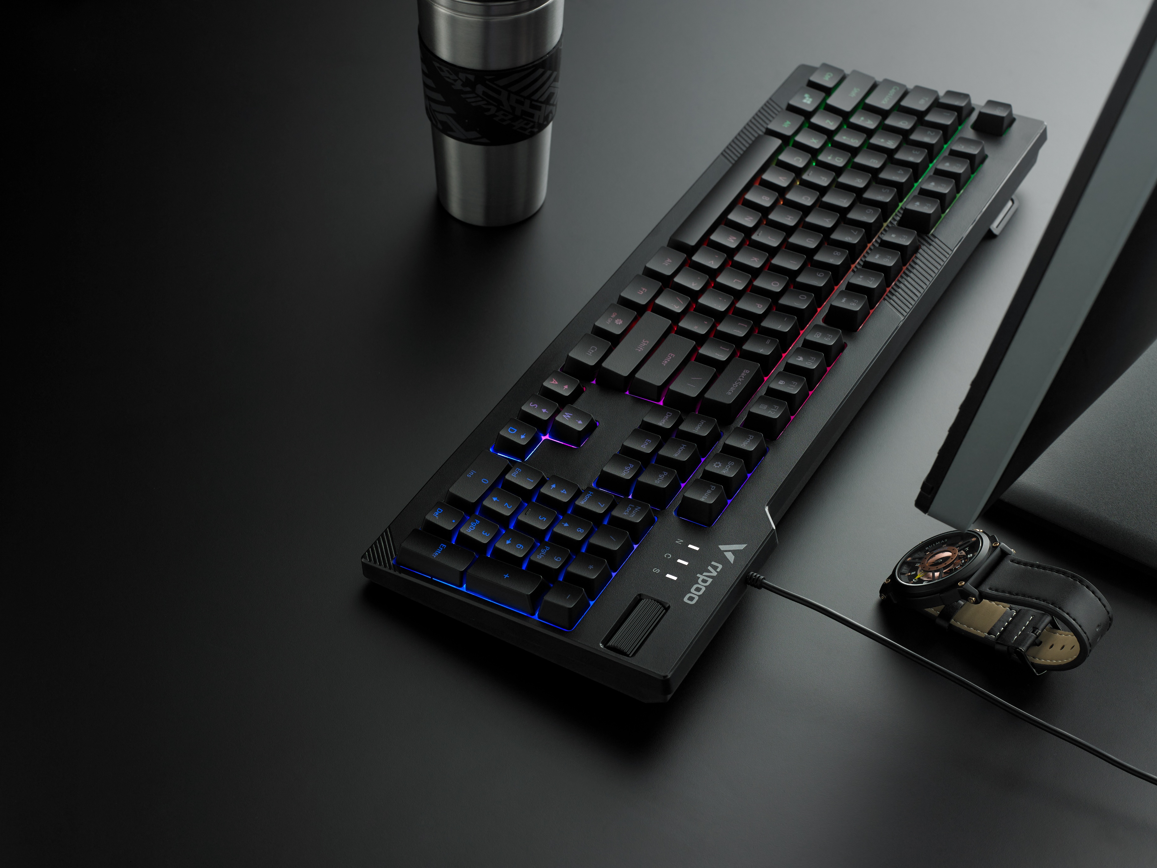 Rapoo V50S backlit gaming keyboard with scroll wheel tuning keys - iNEWS