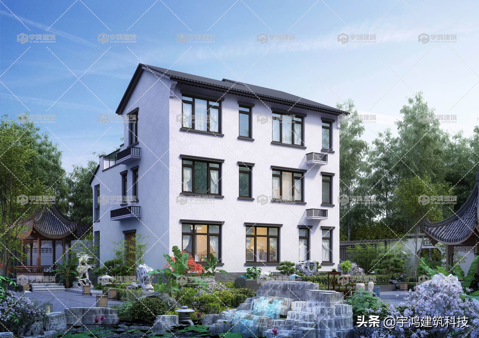 A three-storey new Chinese duplex villa with 9 bedrooms and 2 living ...