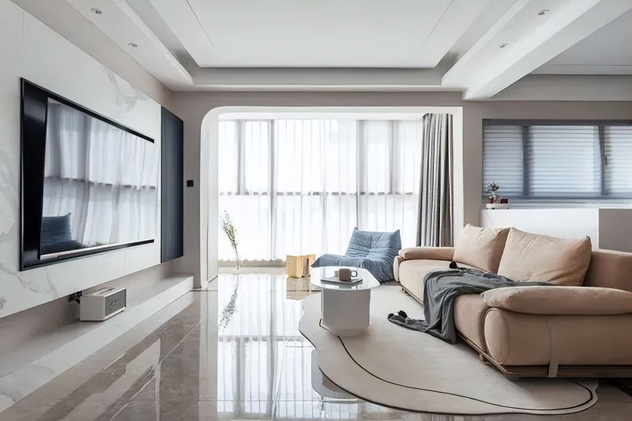 King decoration: 125㎡ apartment Morandi color with marble and slate ...