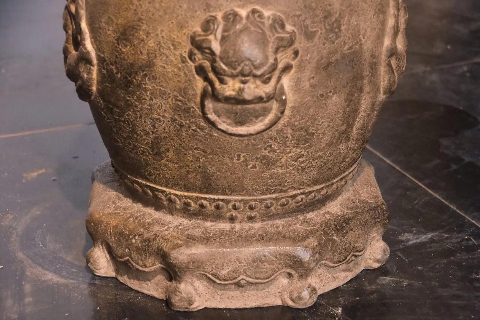 Late Qing Dynasty ~ bluestone carving [animal head stone drum] Size: 26 ...