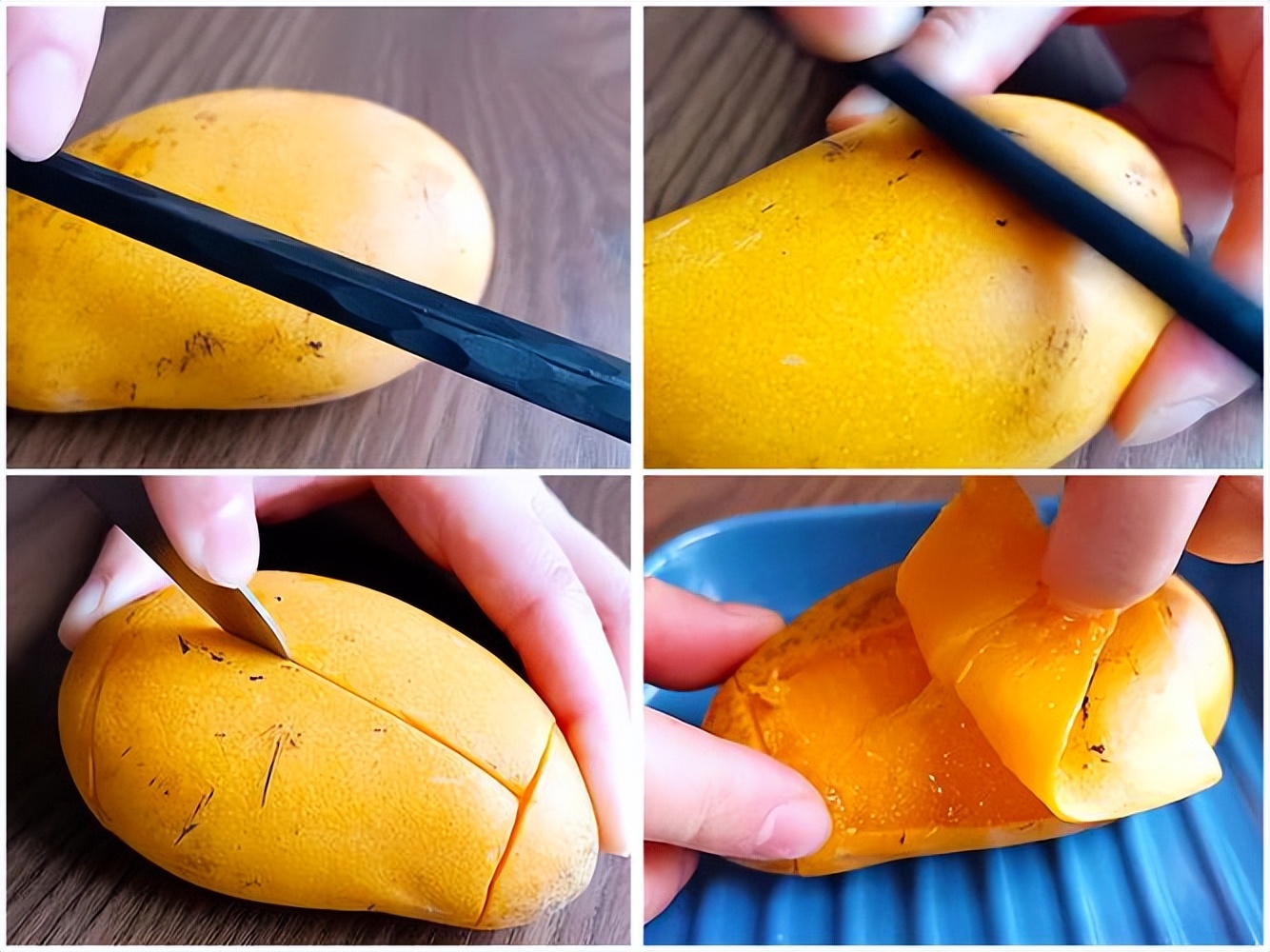 It turns out that peeling mango skin can be so easy, no juice or sticky ...