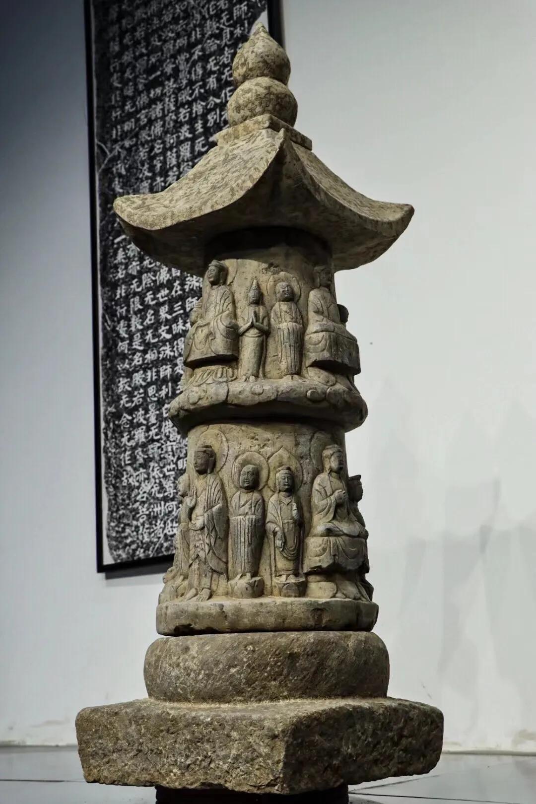 [Tang Yun. Four-sided Pagoda] Dimensions: 110 cm high, 35 cm wide, and ...