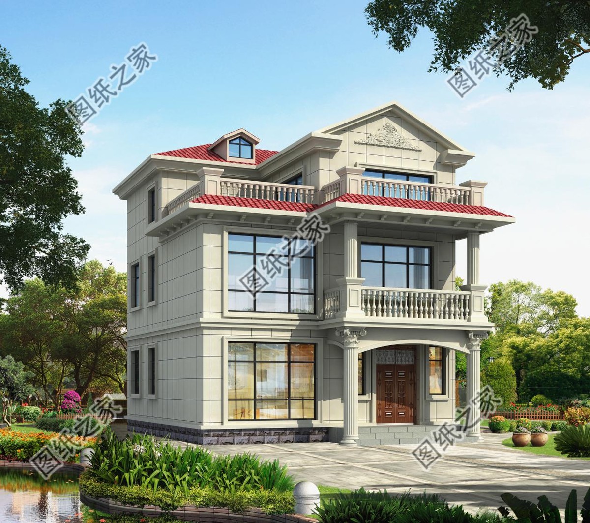Two-story and semi-simple European-style villa design with sufficient ...