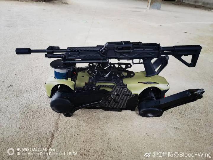 Robot dog is equipped with flying grenade, urban warfare concept of ...