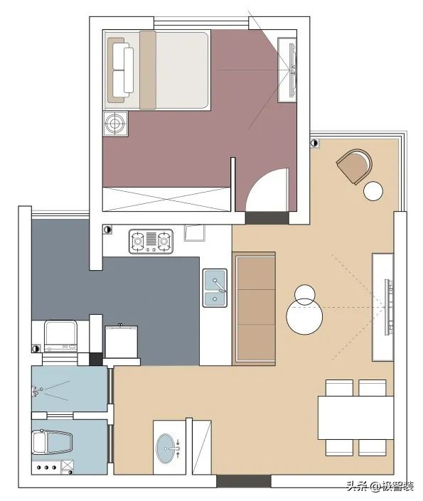55 square meters of living alone, the guest, dining and kitchen are ...