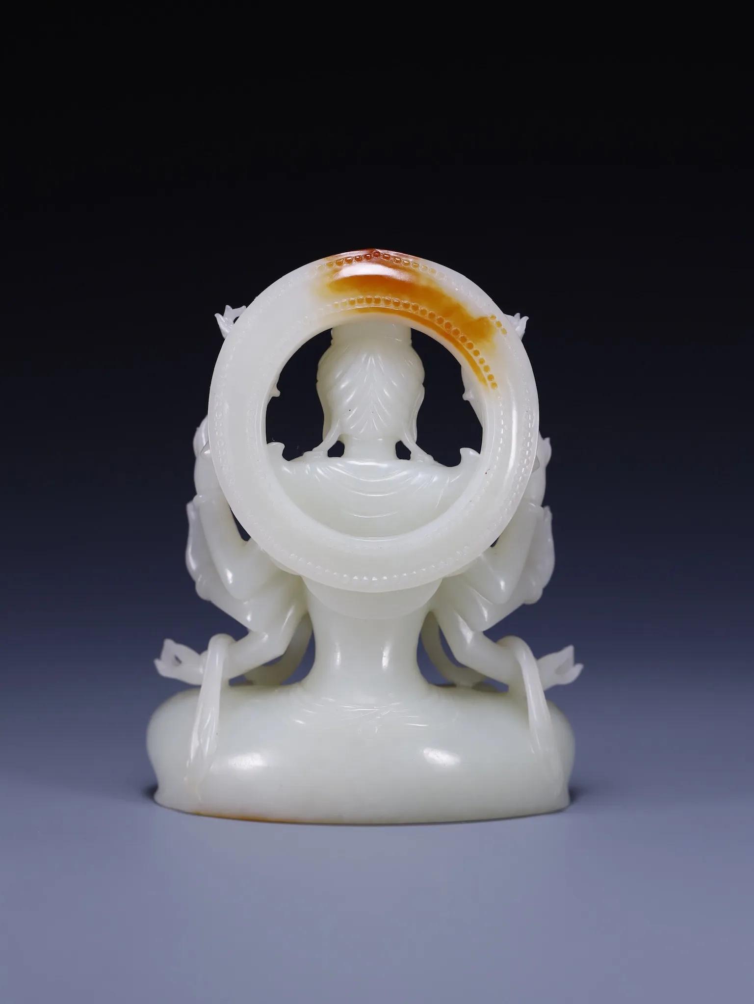 Hetian jade ten-armed Guanyin seated statue - iNEWS