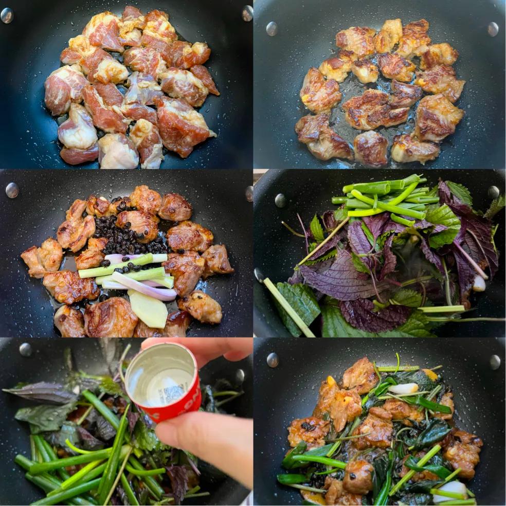 Pan-fried and baked pork ribs with perilla, rich perilla flavor ...