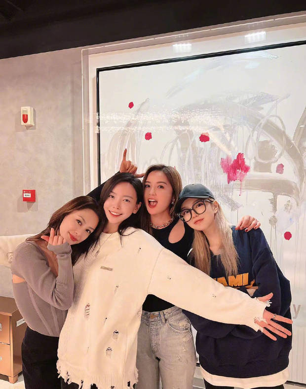 Twins Zhou Yangqing Yu Wenwen took a group photo with beautiful women ...
