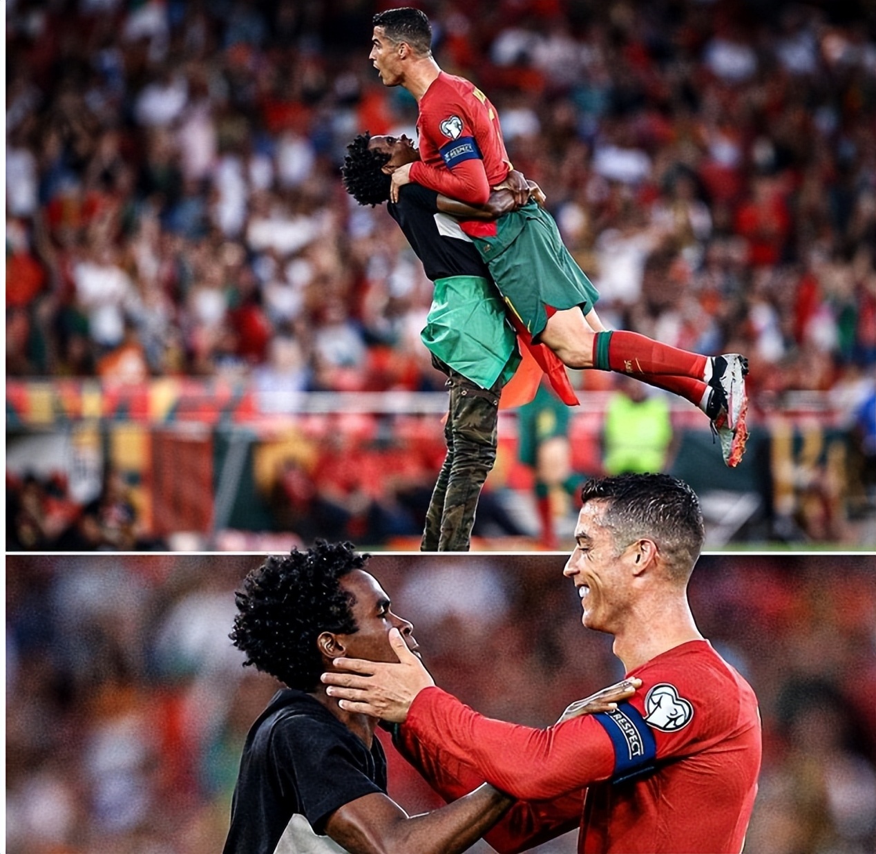 Cristiano Ronaldo was grabbed by fans with both arms during the game ...