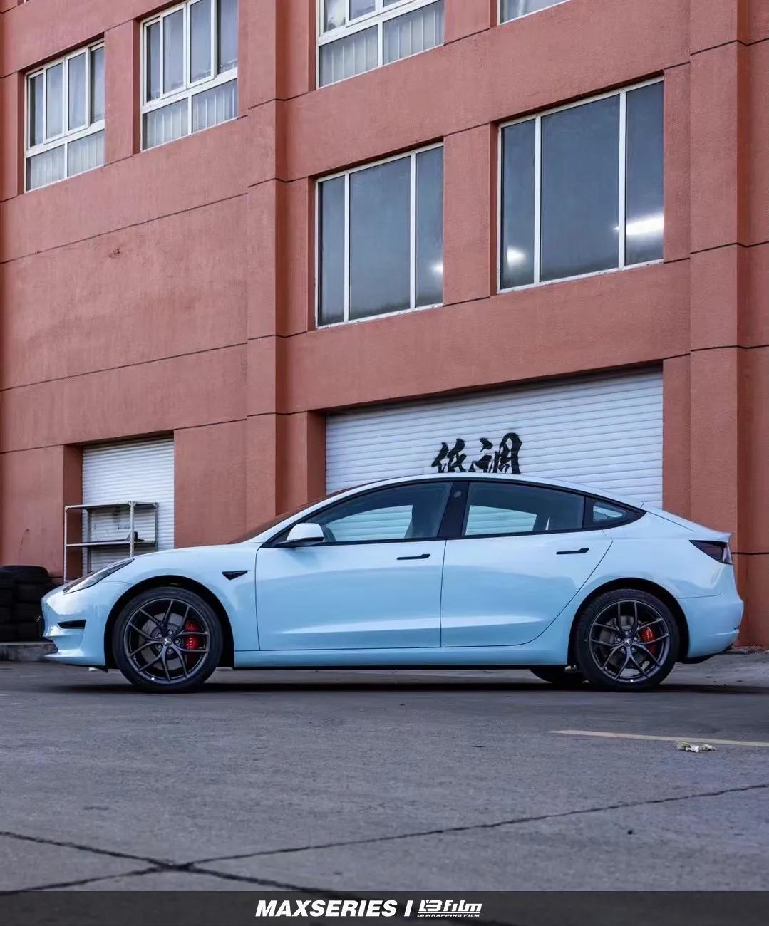 Tesla car stickers LBFILM color change film original paint glacier blue ...