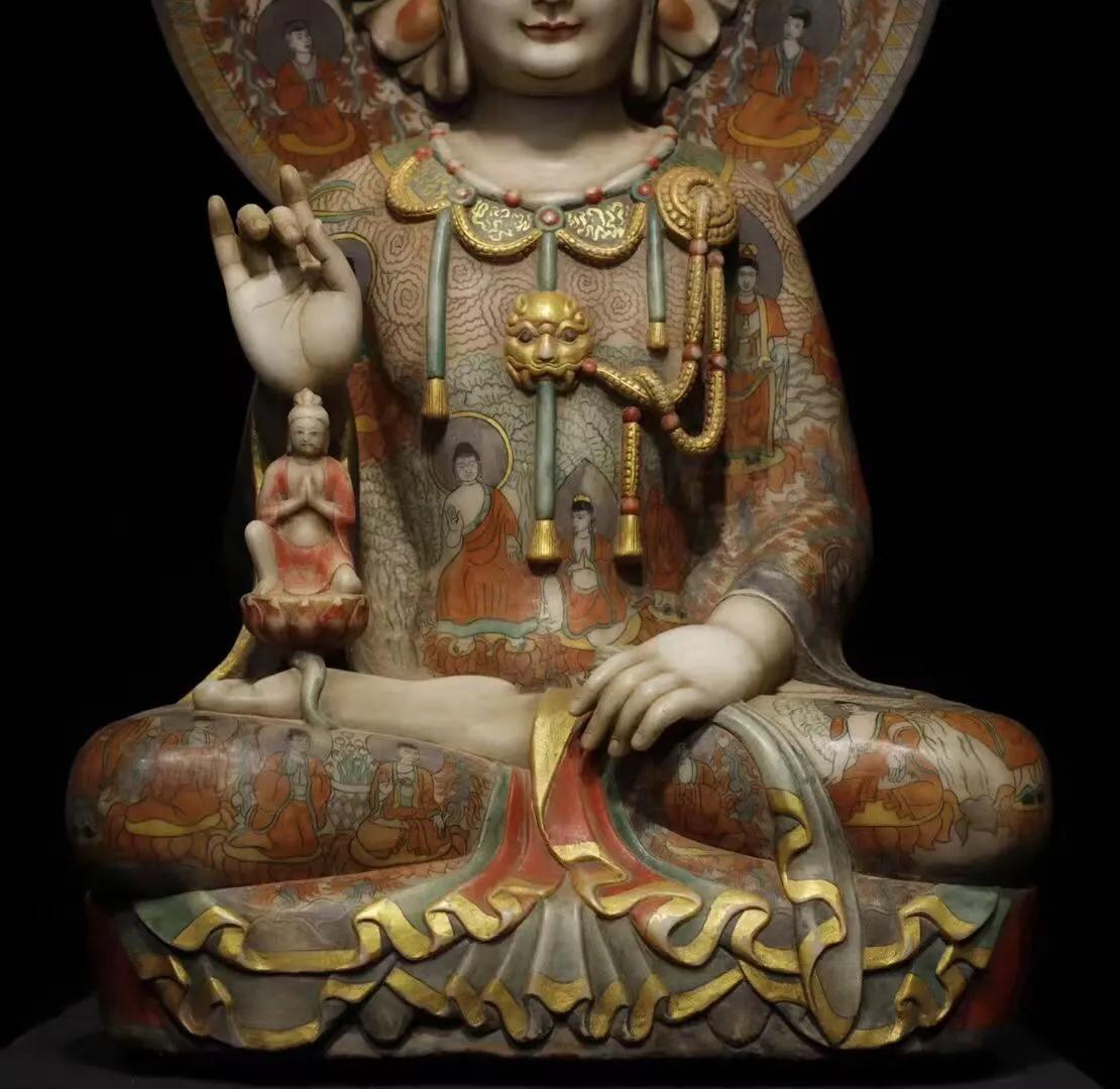 The Northern Qi Han White Marble Painted Buddha Statue is full of ...