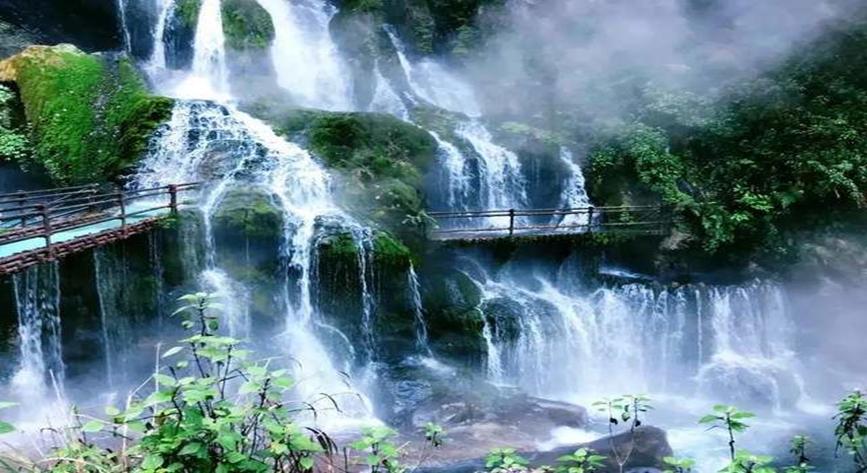 The world's largest hot spring waterfall - Luoji Jiujiuli Waterfall ...