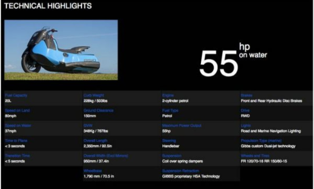 Biski amphibious motorcycle, equipped with two-cylinder engine ...