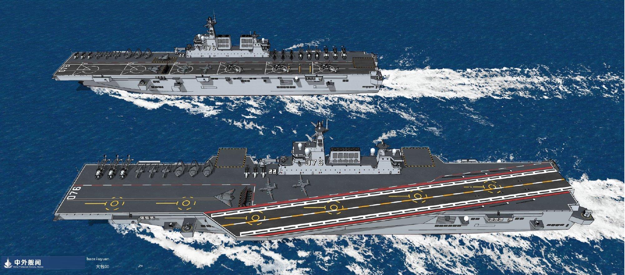 There are three aircraft carriers, and three 075 ships have been ...