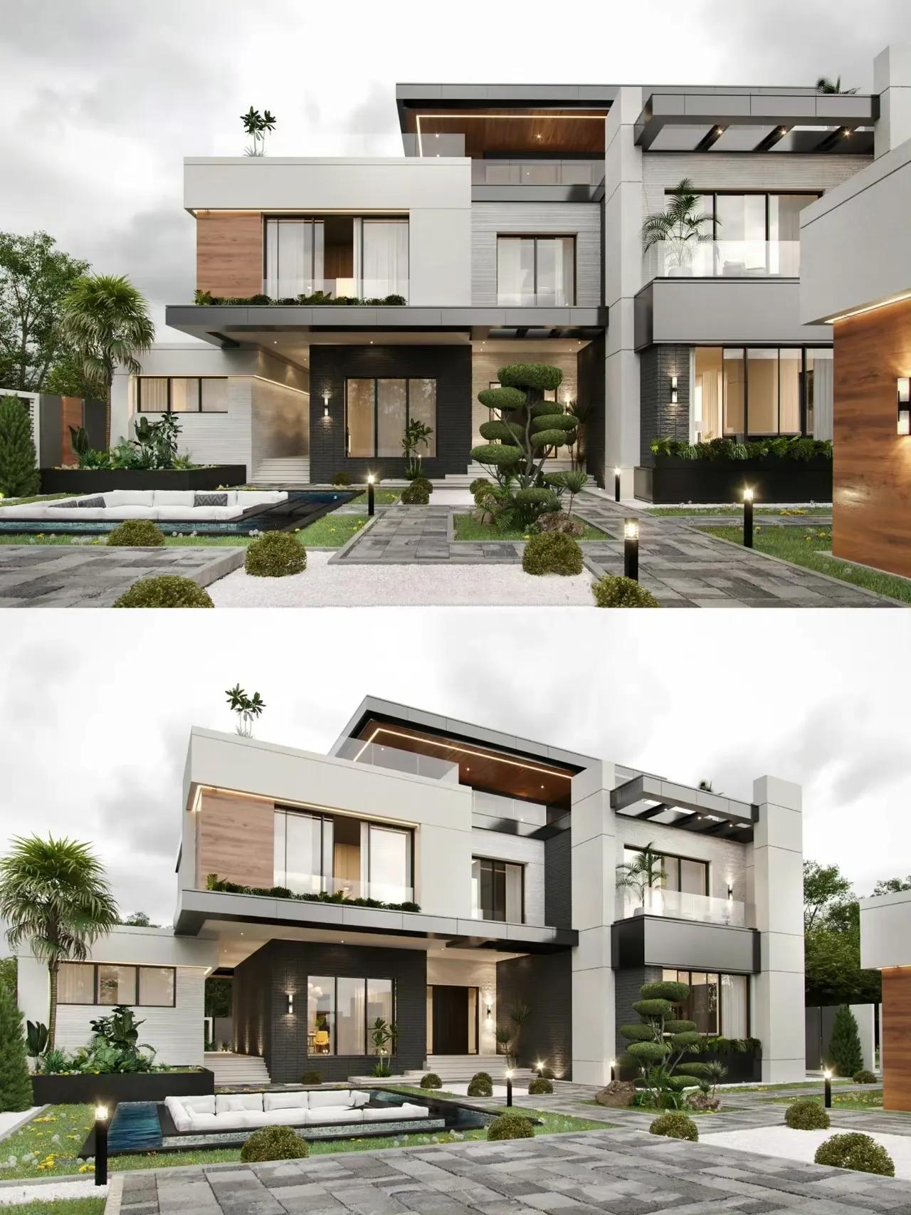 Can a modern self-built villa be designed like this?High-end and light ...