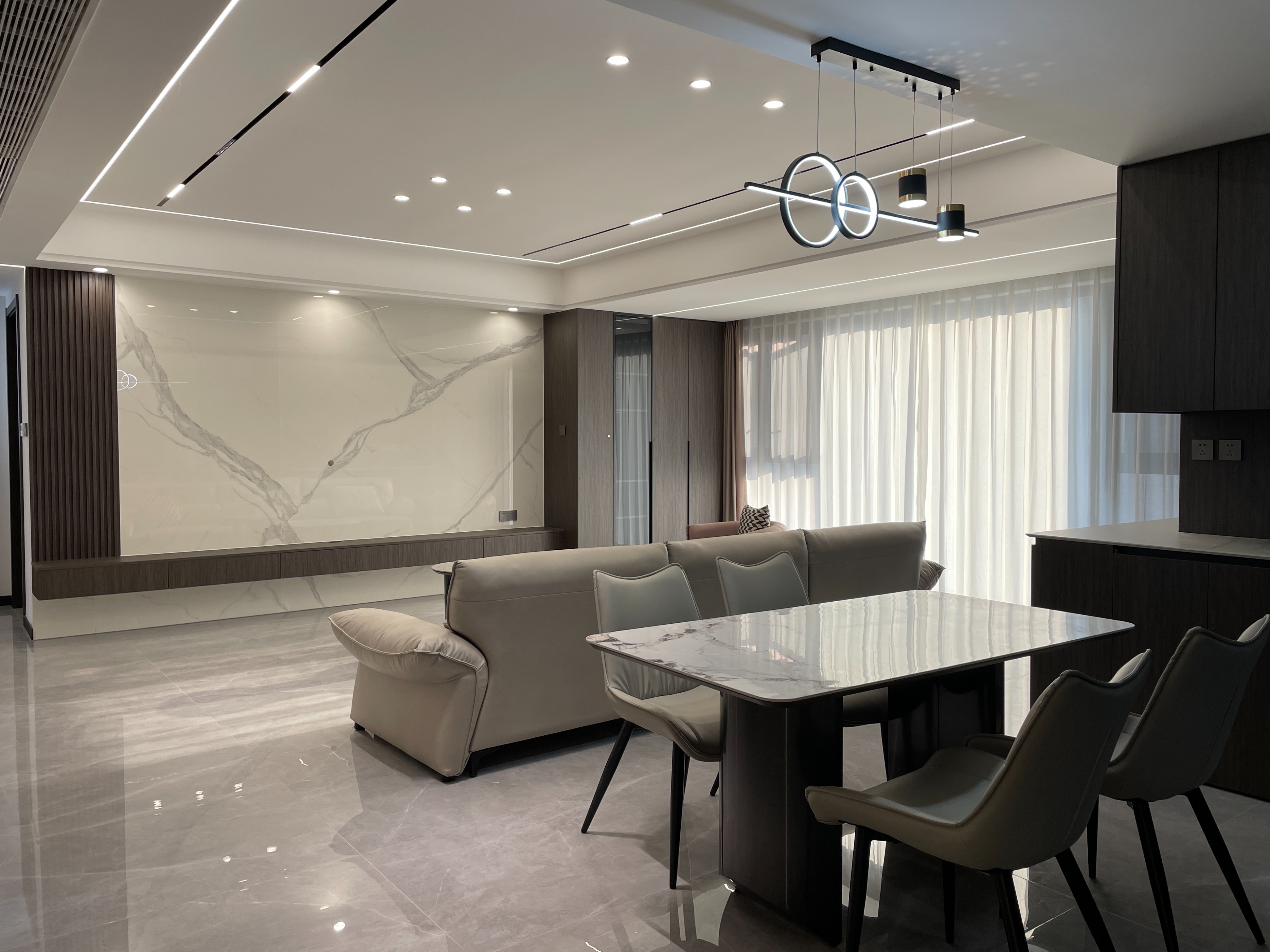 140 square meters of modern minimalist style, the living room should ...